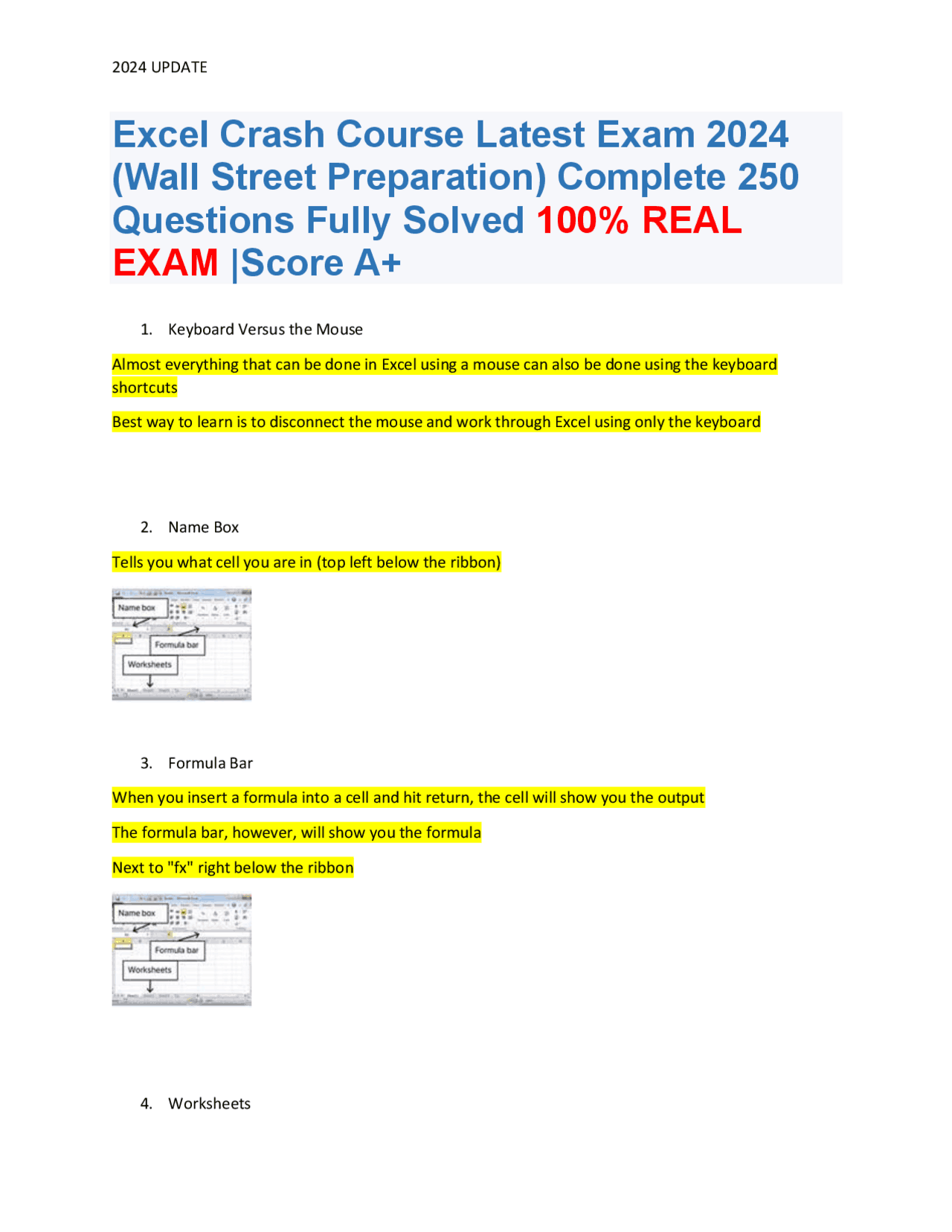 Excel Crash Course Latest Exam 2024 (Wall Street Preparation) Complete ...