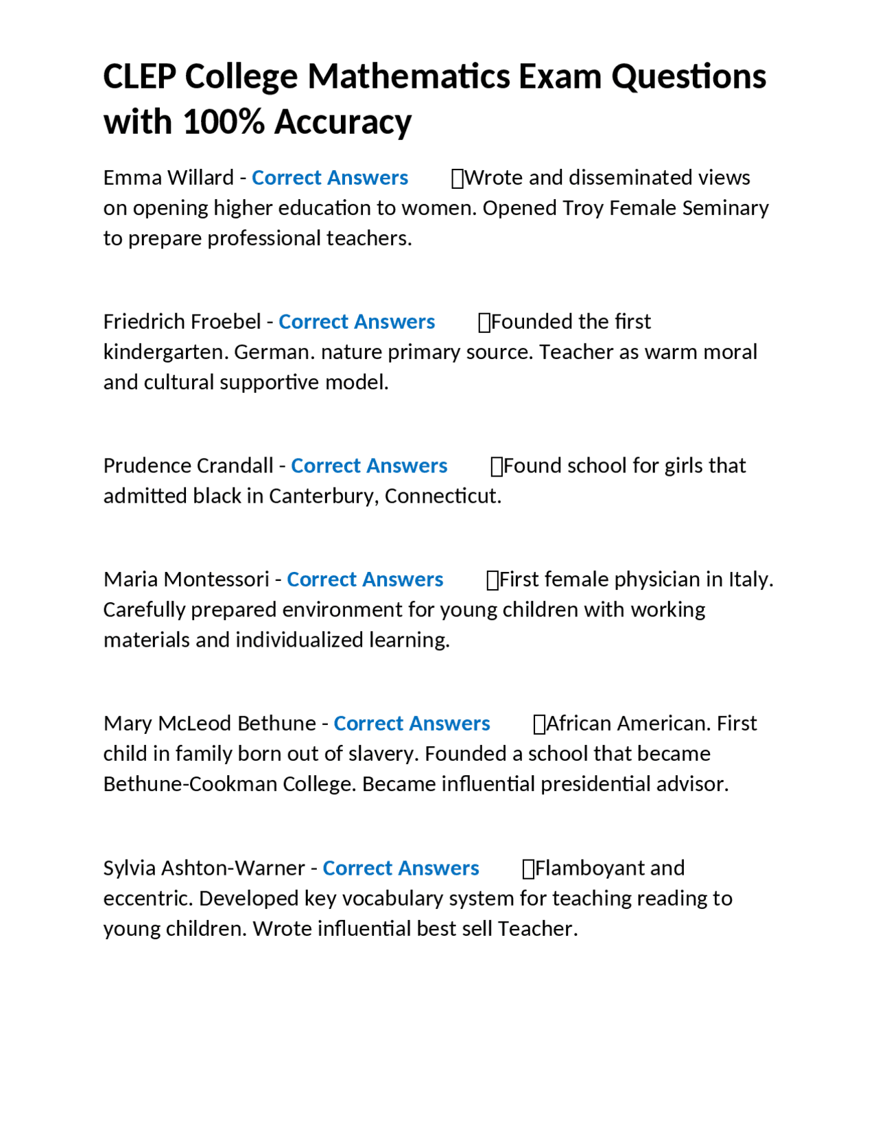 CLEP College Mathematics Exam Questions with 100% Accuracy | Exams ...