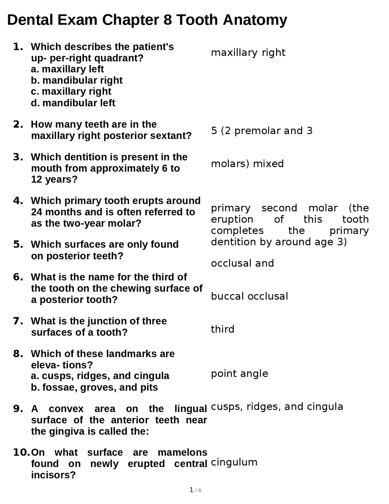 Dental Exam Chapter 8 Tooth Anatomy | Exams Dental Anatomy | Docsity