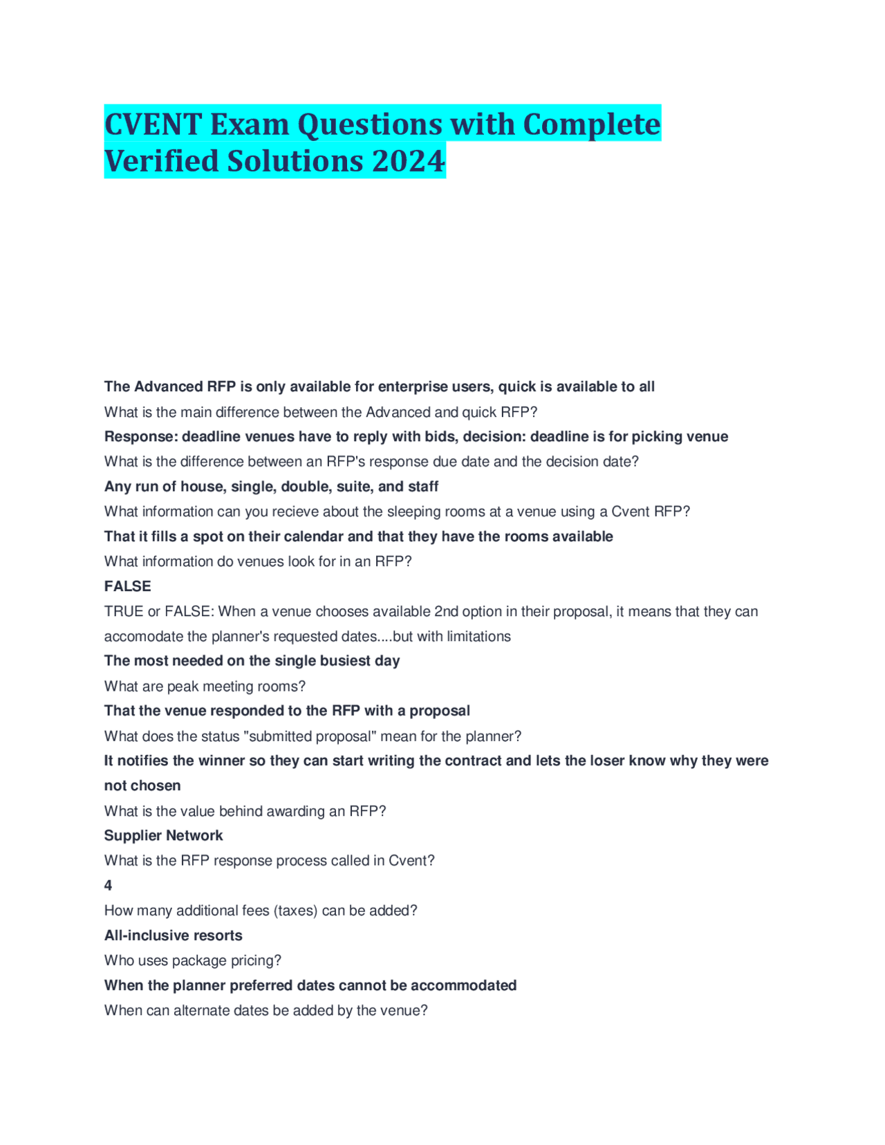 CVENT Exam Questions with Complete Verified Solutions 2024 | Exams ...