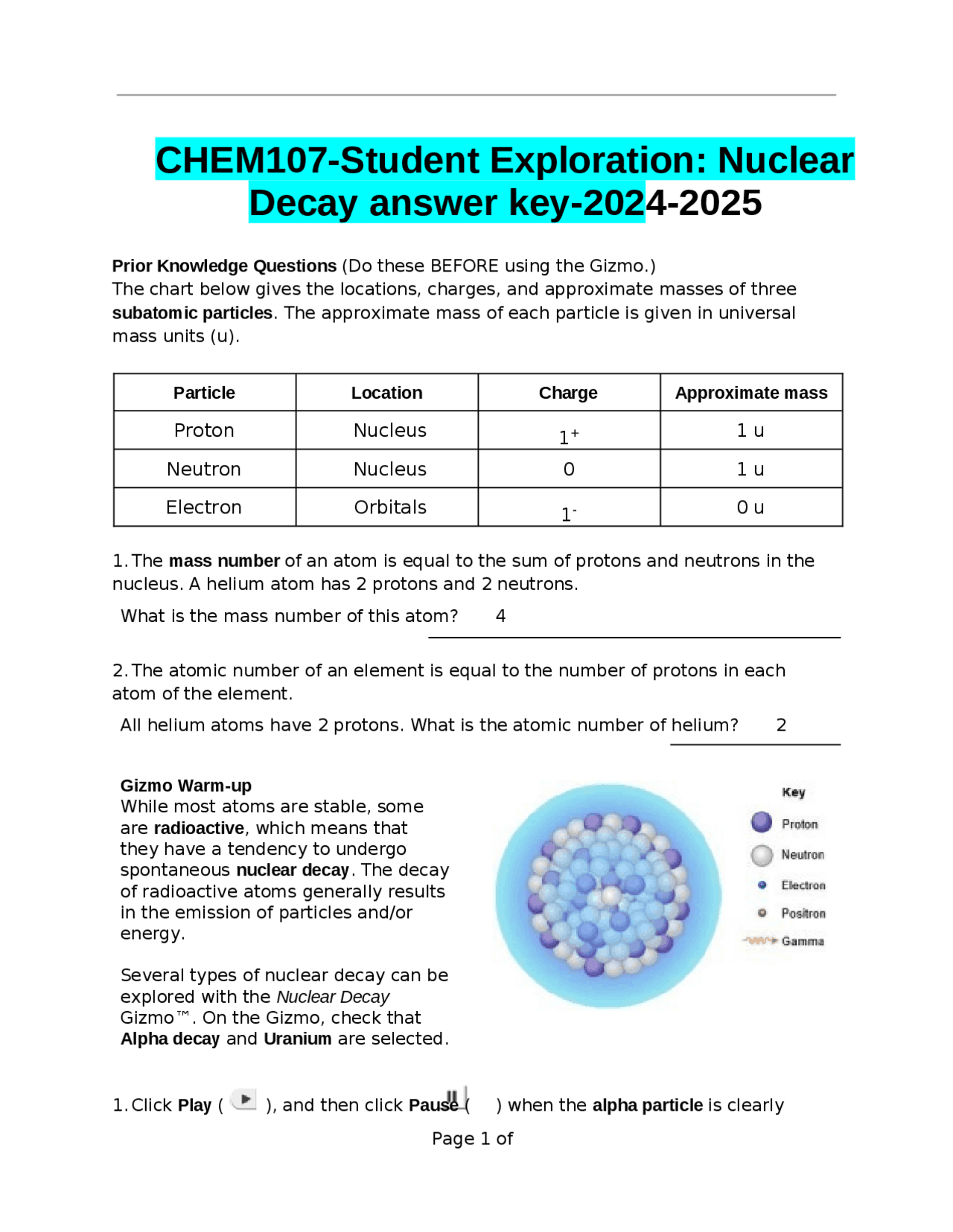CHEM107-Student Exploration- Nuclear Decay answer key-2024-2025.docx ...