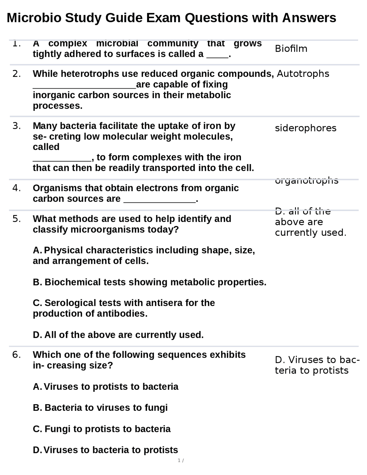 Microbio Study Guide Exam Questions with Answers | Exams Biology | Docsity