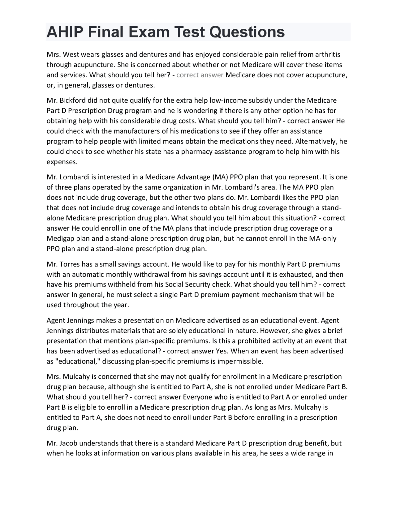 AHIP Final Exam Test 130+ Questions With correct answers | Exams ...