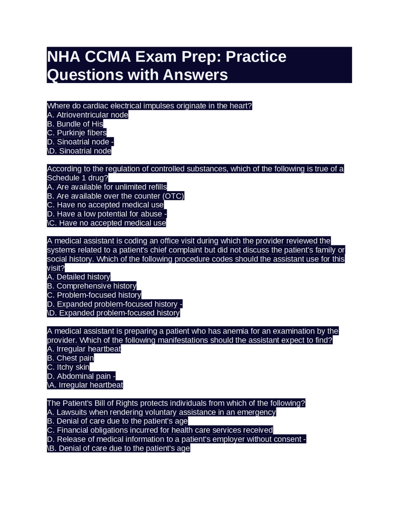 NHA CCMA Exam Prep: Practice Questions with Answers | Exams Clinical ...
