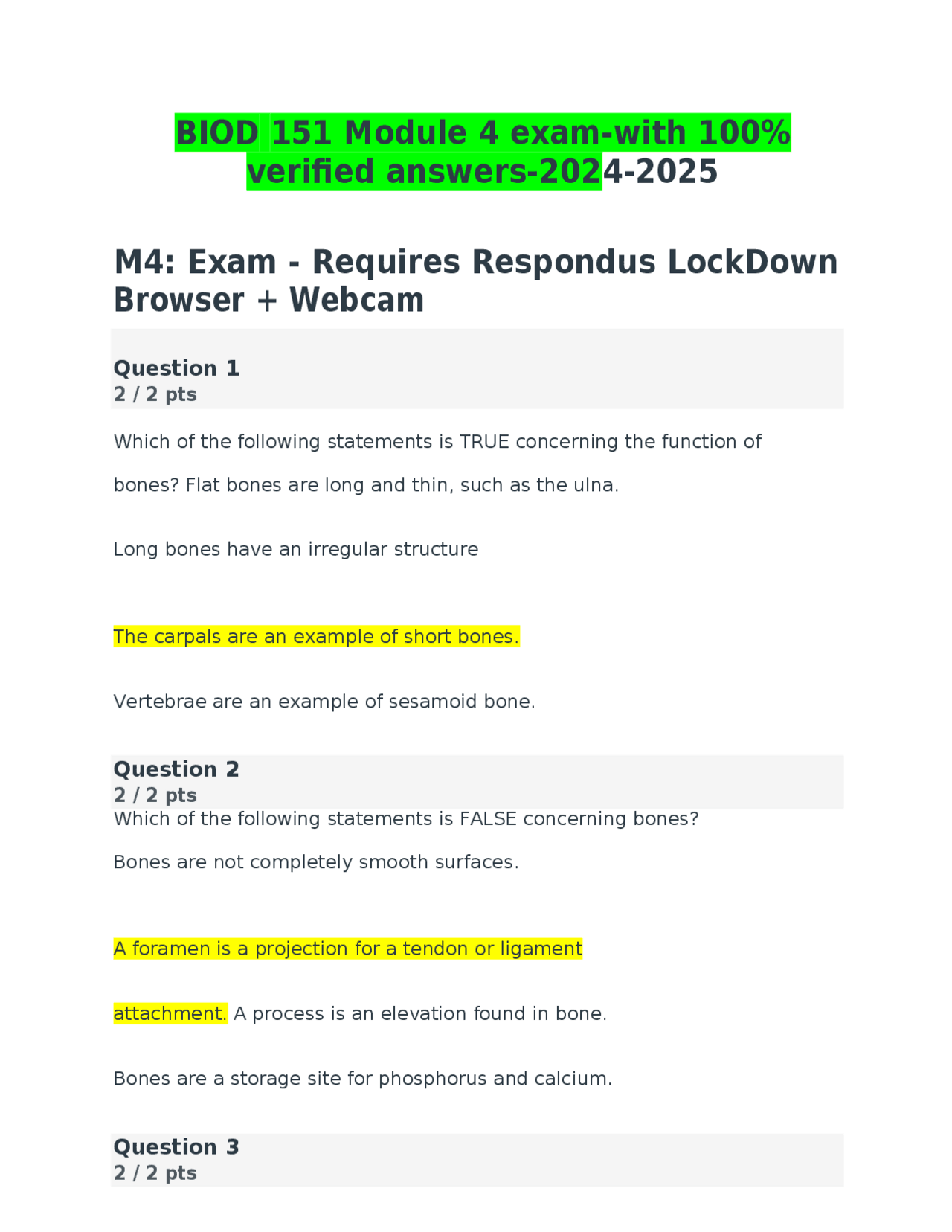 BIOD 151 Module 4 exam-with 100% verified answers-2024-2025.docx ...