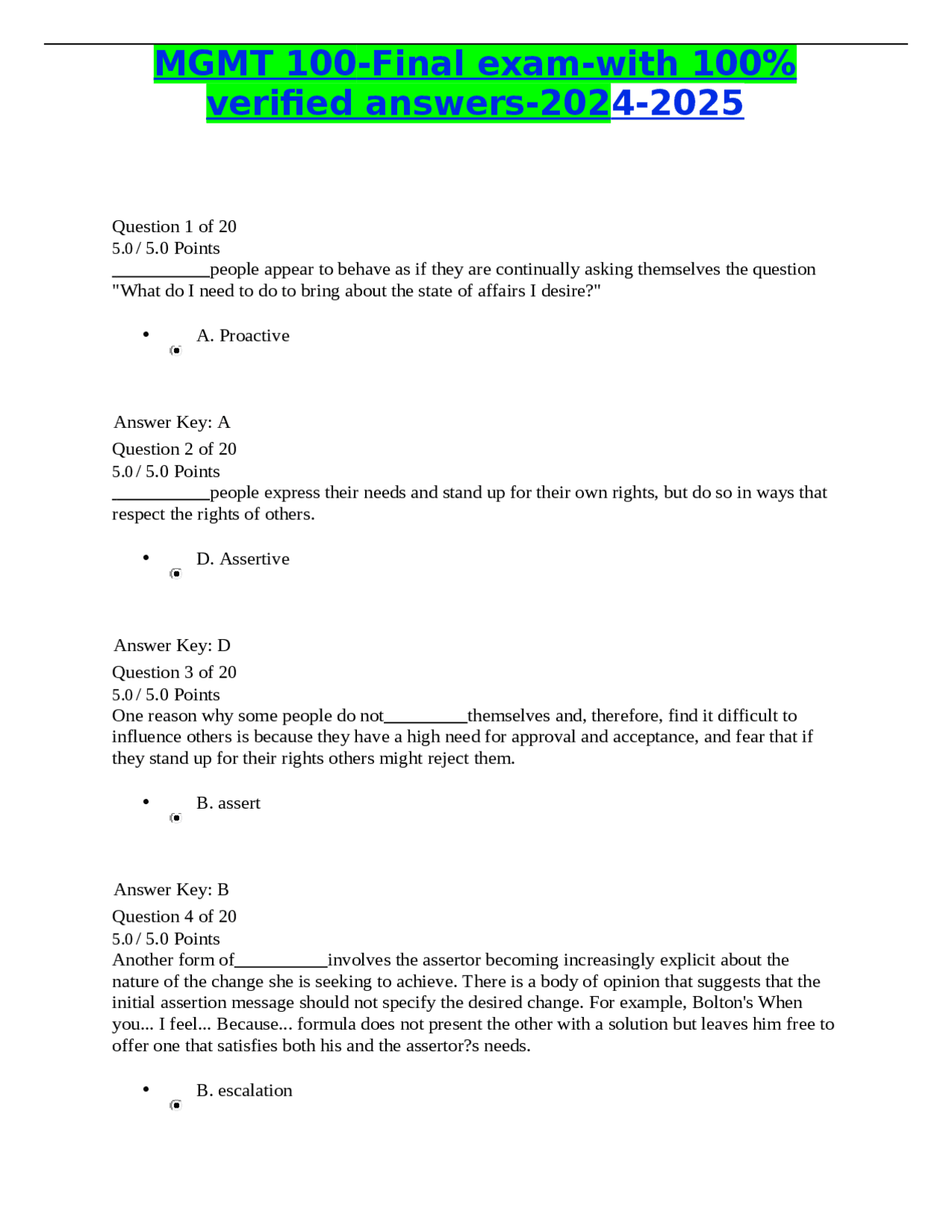 MGMT 100-Final exam-with 100% verified answers-2024-2025.docx | Exams ...