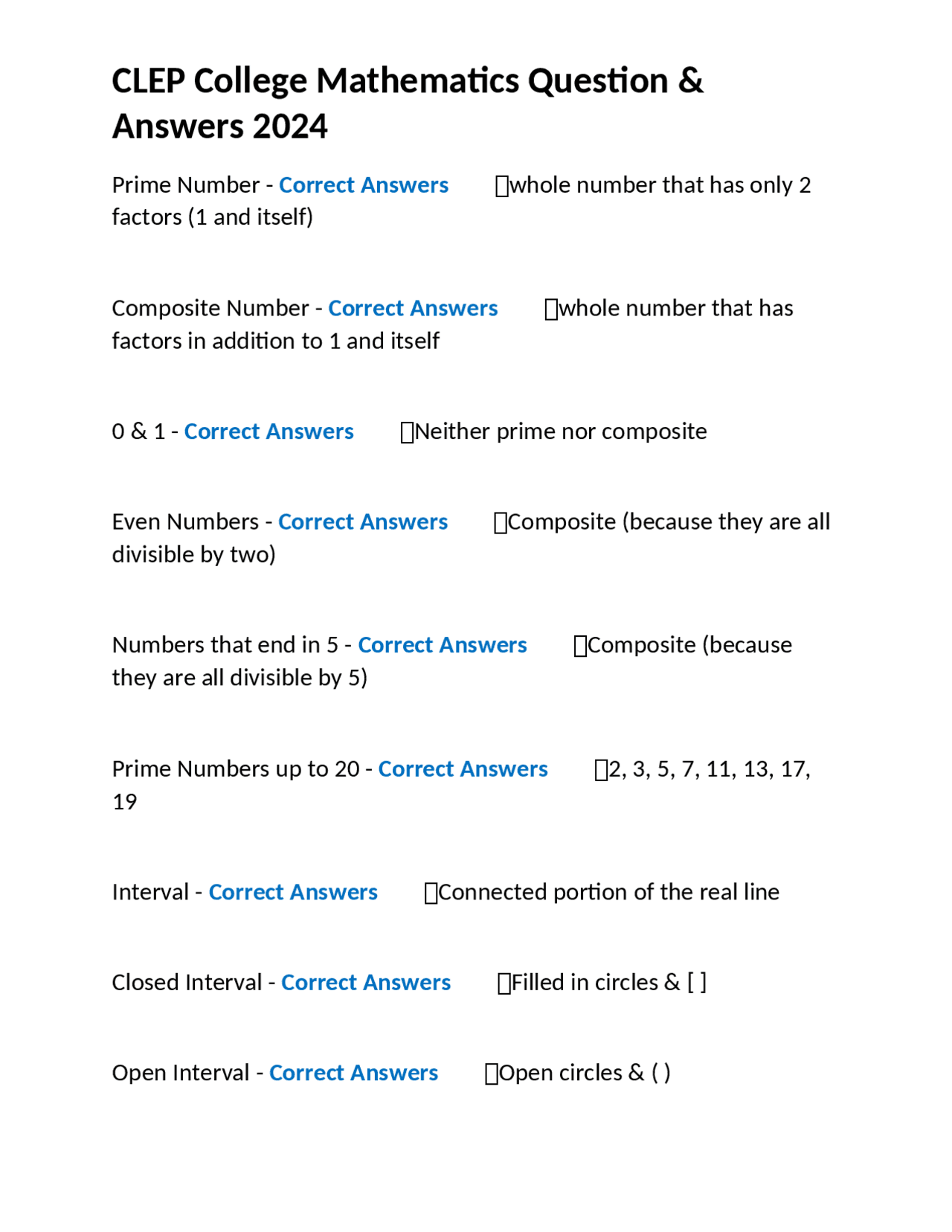 CLEP College Mathematics Question & Answers 2024 | Exams Nursing | Docsity