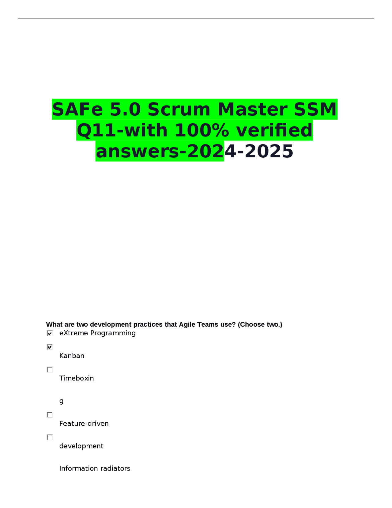 SAFe 5.0 Scrum Master SSM Q11-with 100% verified answers-2024-2025.docx ...