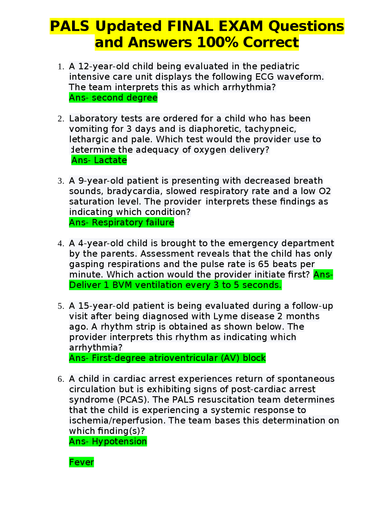 PALS Updated FINAL EXAM Questions and Answers 100% Correct | Exams ...