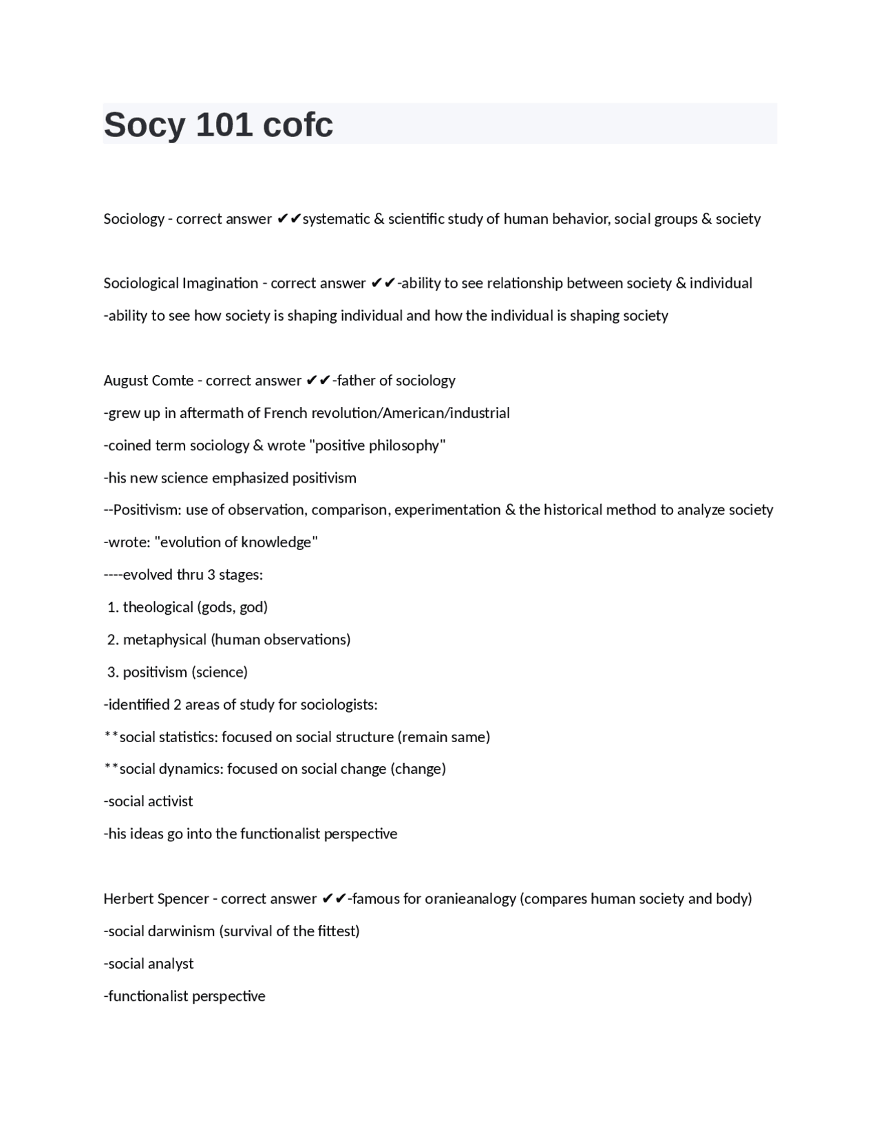 Socy 101 cofc fully solved graded A+ | Exams Nursing | Docsity