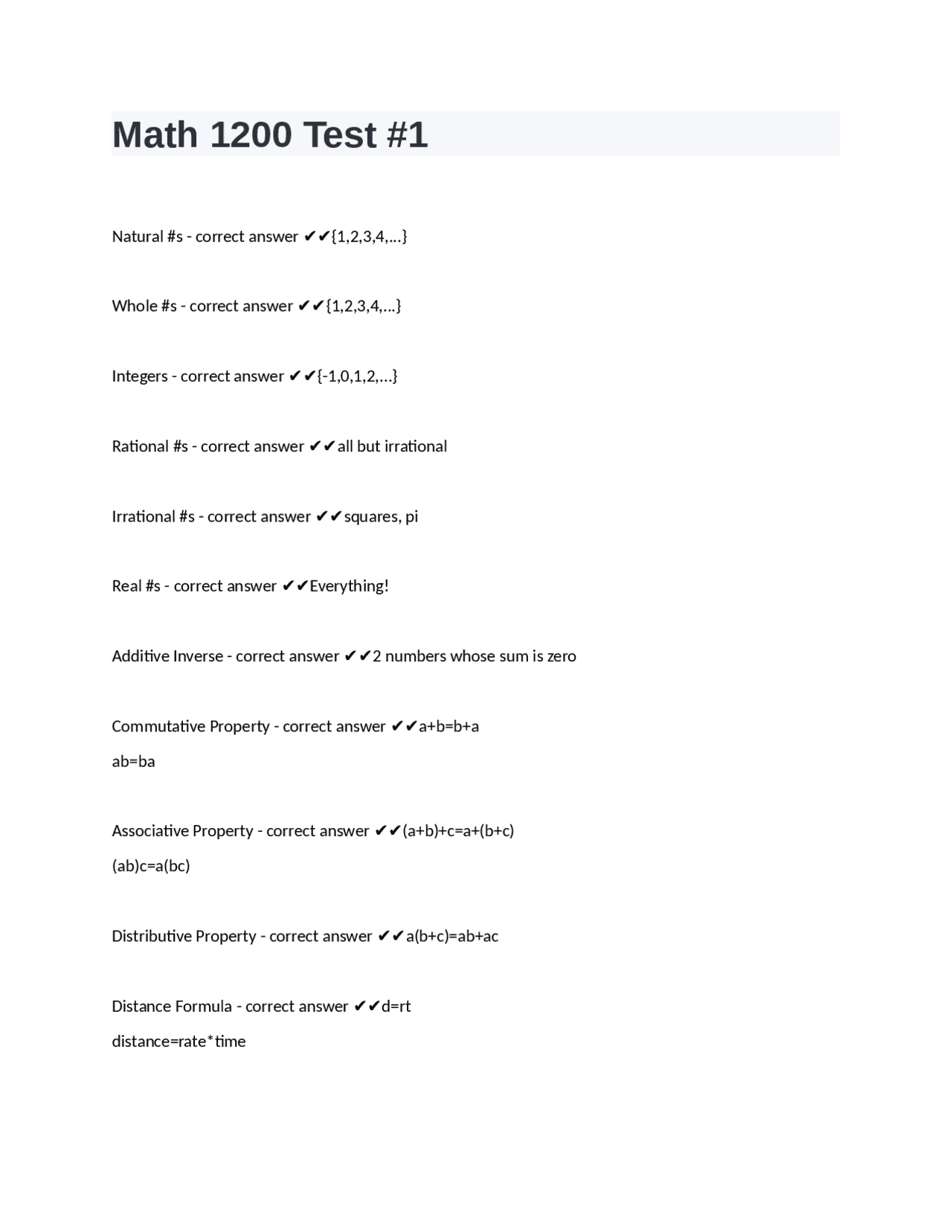Math 1200 Test #1 questions with verified answers | Exams Nursing | Docsity