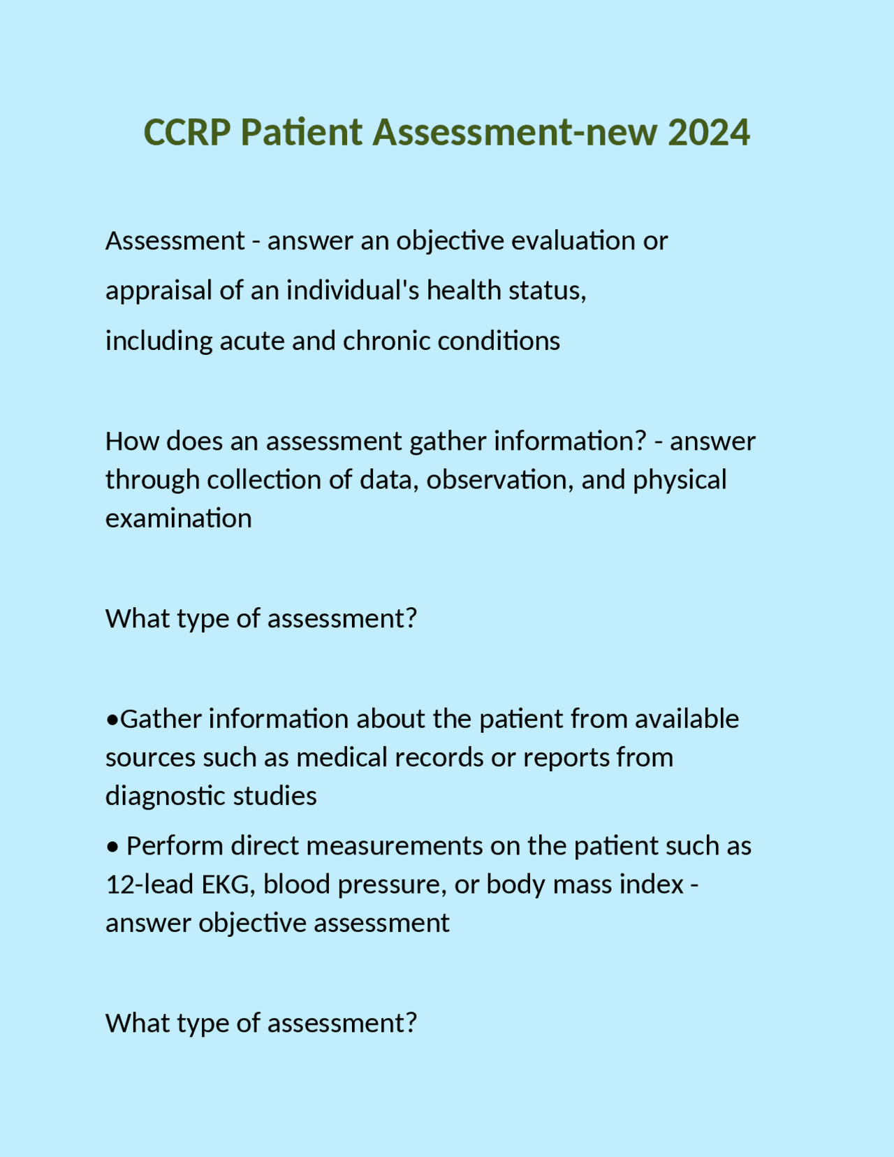 CCRP Patient Assessment-new 2024 | Exams Nursing | Docsity