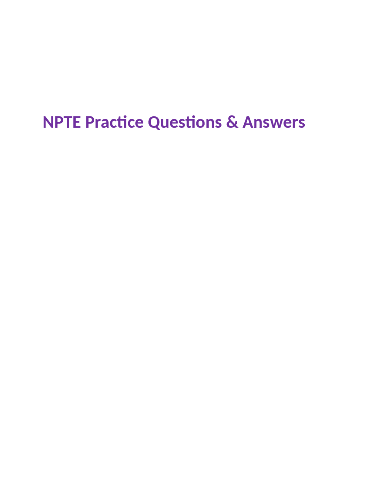 NPTE Practice Questions & Answers | Exams Nursing | Docsity