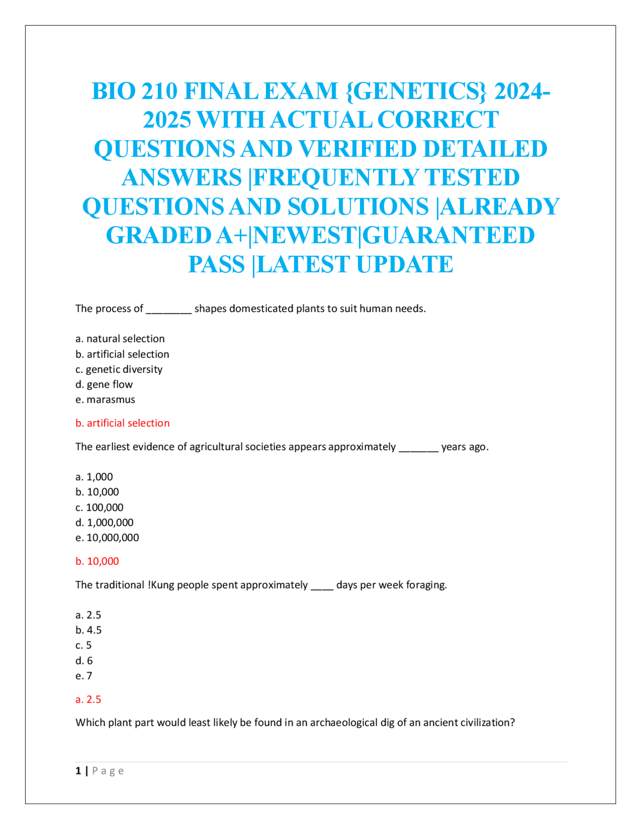 BIO 210 FINAL EXAM {GENETICS} 2024- 2025 | Exams Nursing | Docsity