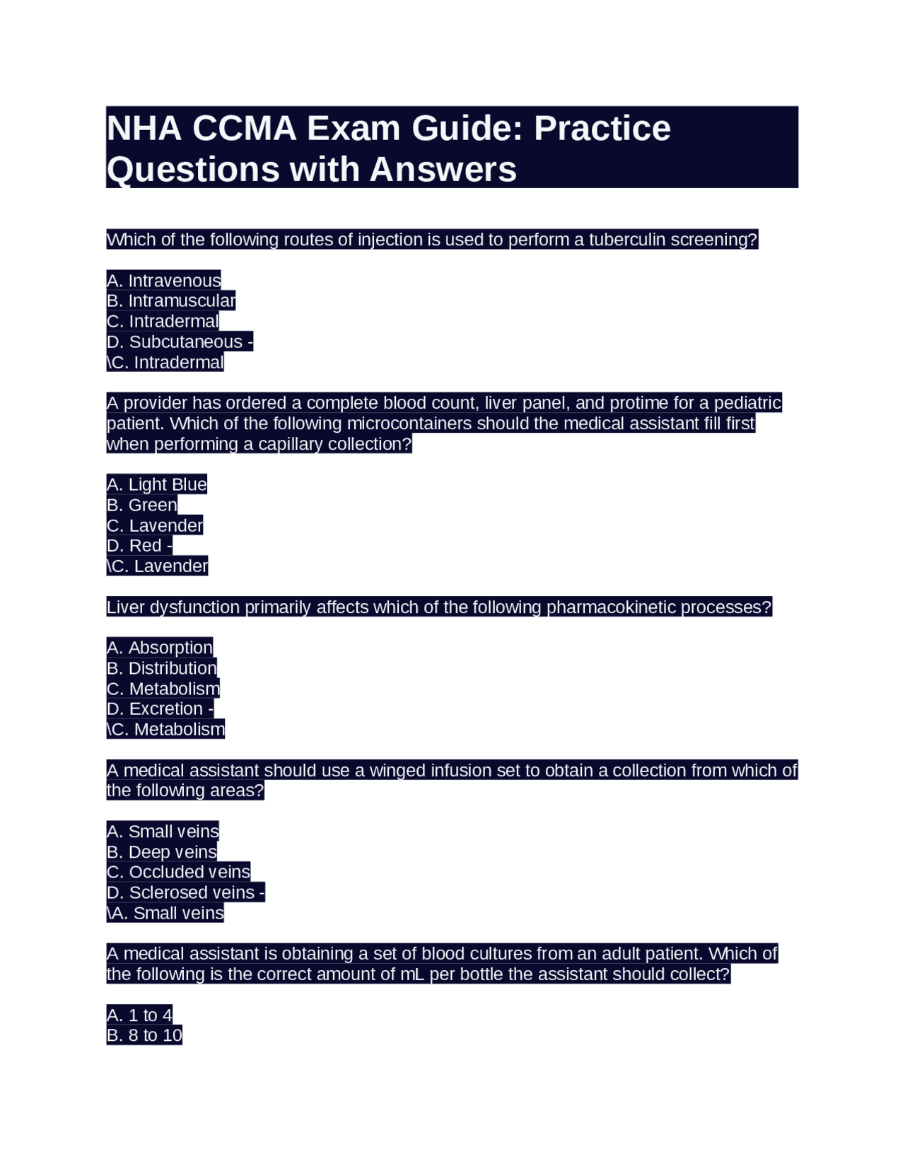 NHA CCMA Exam Guide: Practice Questions with Answers | Exams Clinical ...