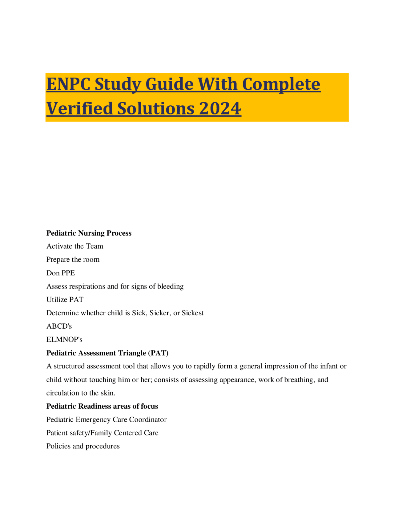 ENPC Study Guide With Complete Verified Solutions 2024 | Study Guides ...