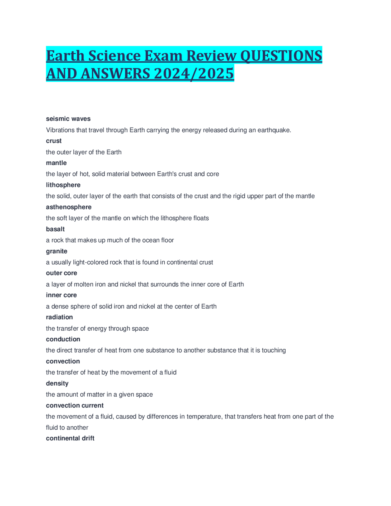 Earth Science Exam Review QUESTIONS AND ANSWERS 2024/2025 | Exams Earth ...