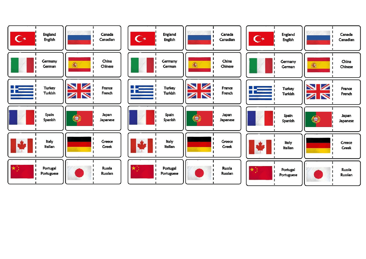 Domino of countries and nationalities | Ejercicios de Inglés | Docsity