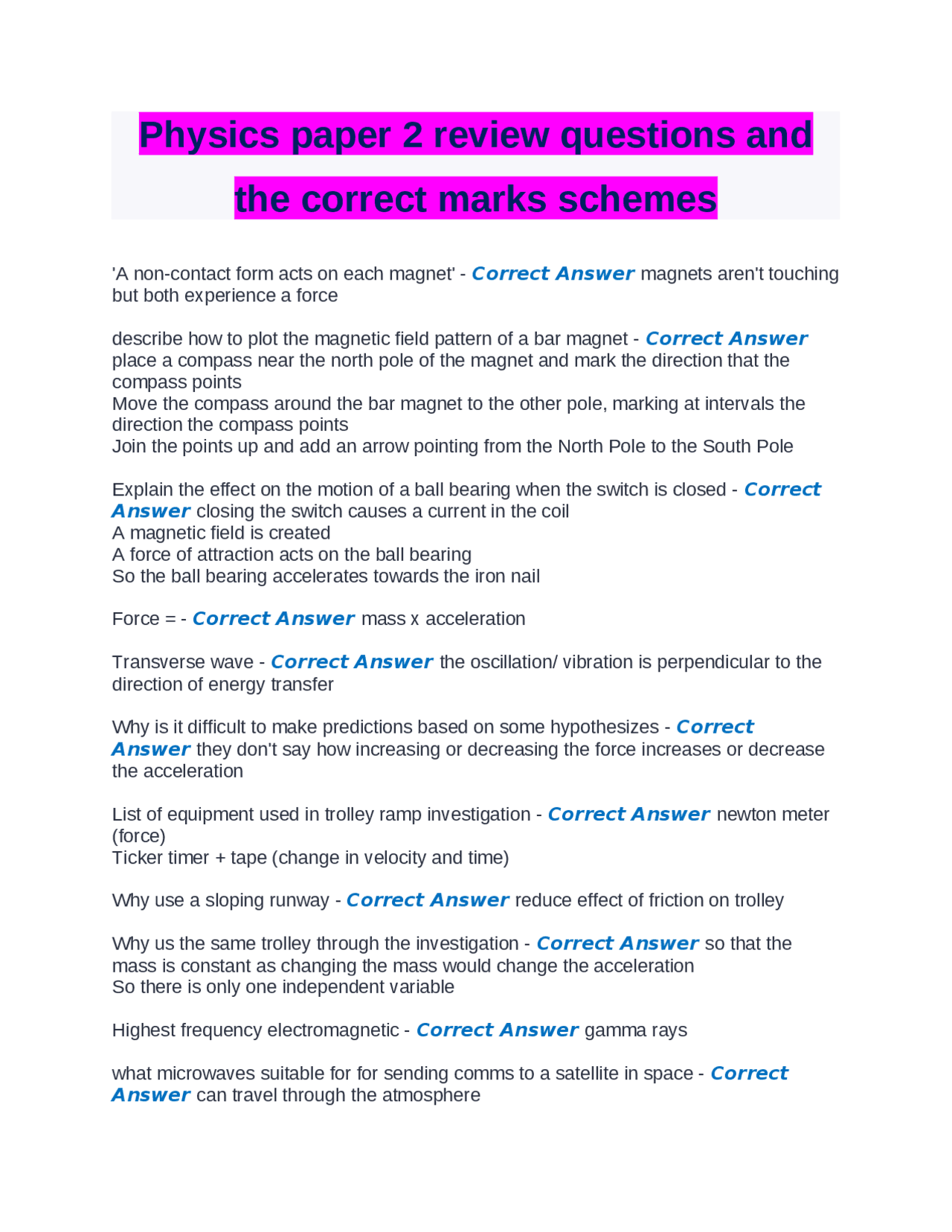Physics paper 2 review questions and the correct marks schemes | Exams ...