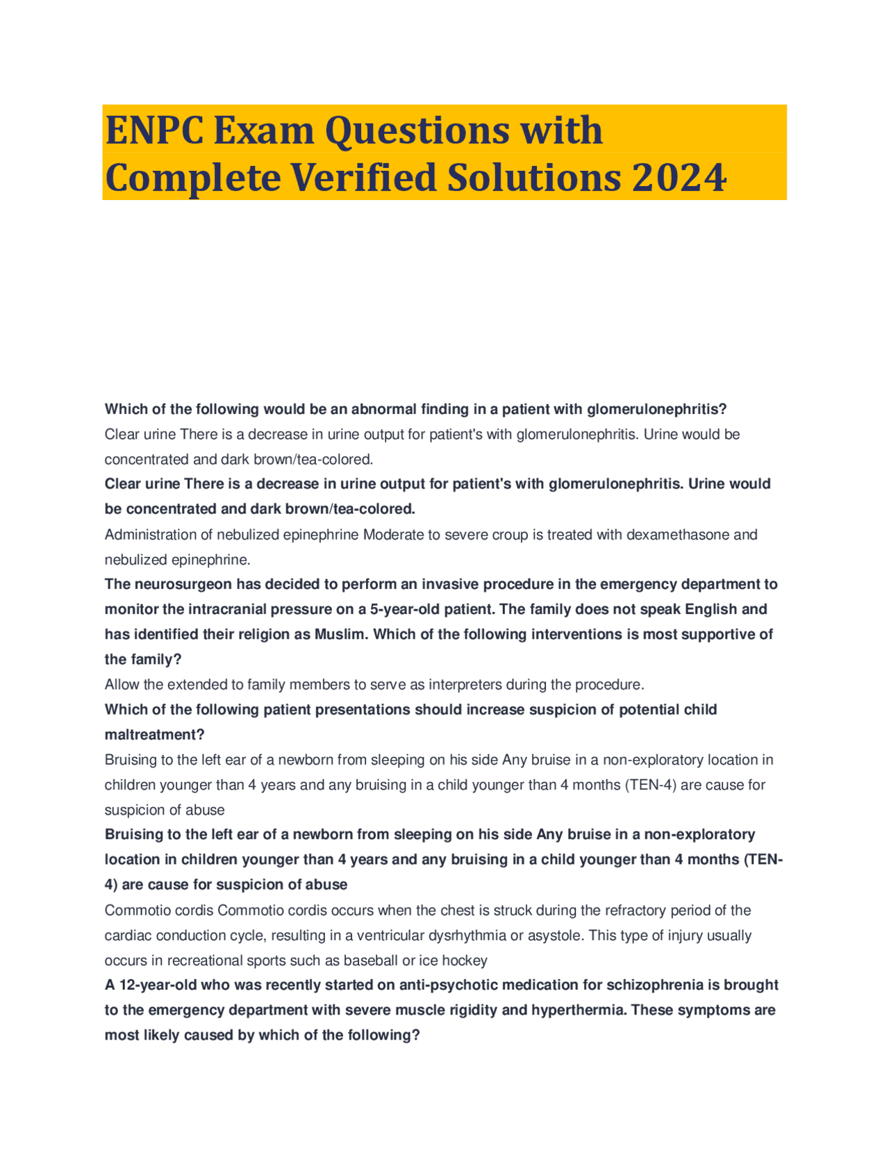 ENPC Exam Questions with Complete Verified Solutions 2024 | Exams ...