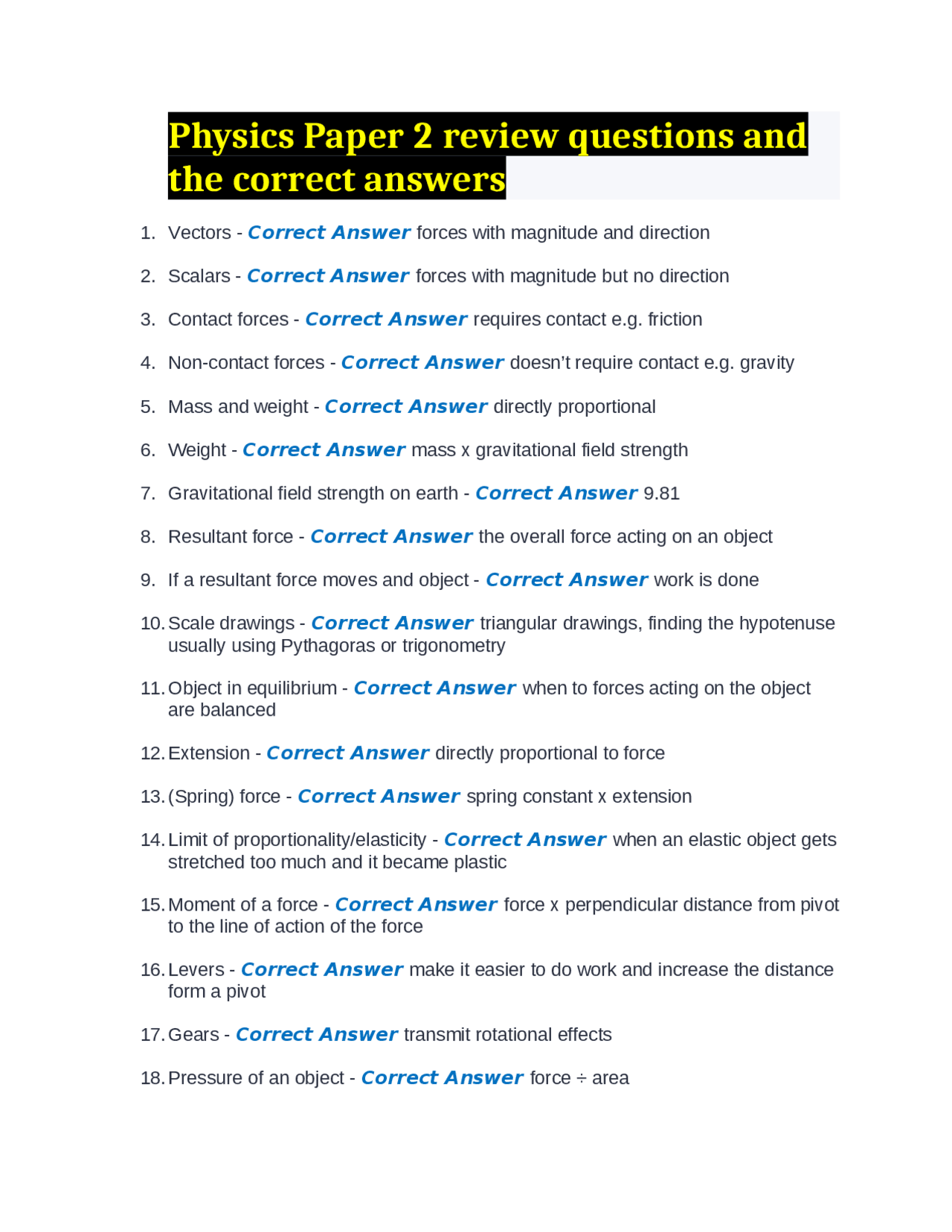 Physics Paper 2 review questions and the correct answers | Exams ...