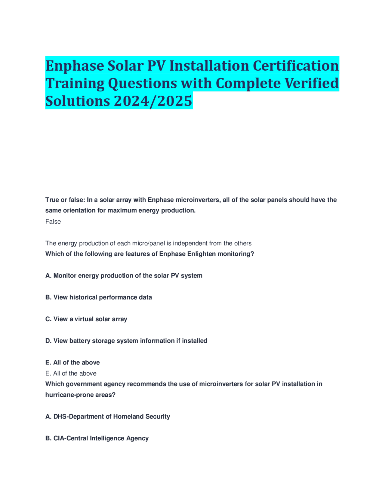 Enphase Solar PV Installation Certification Training Questions with ...