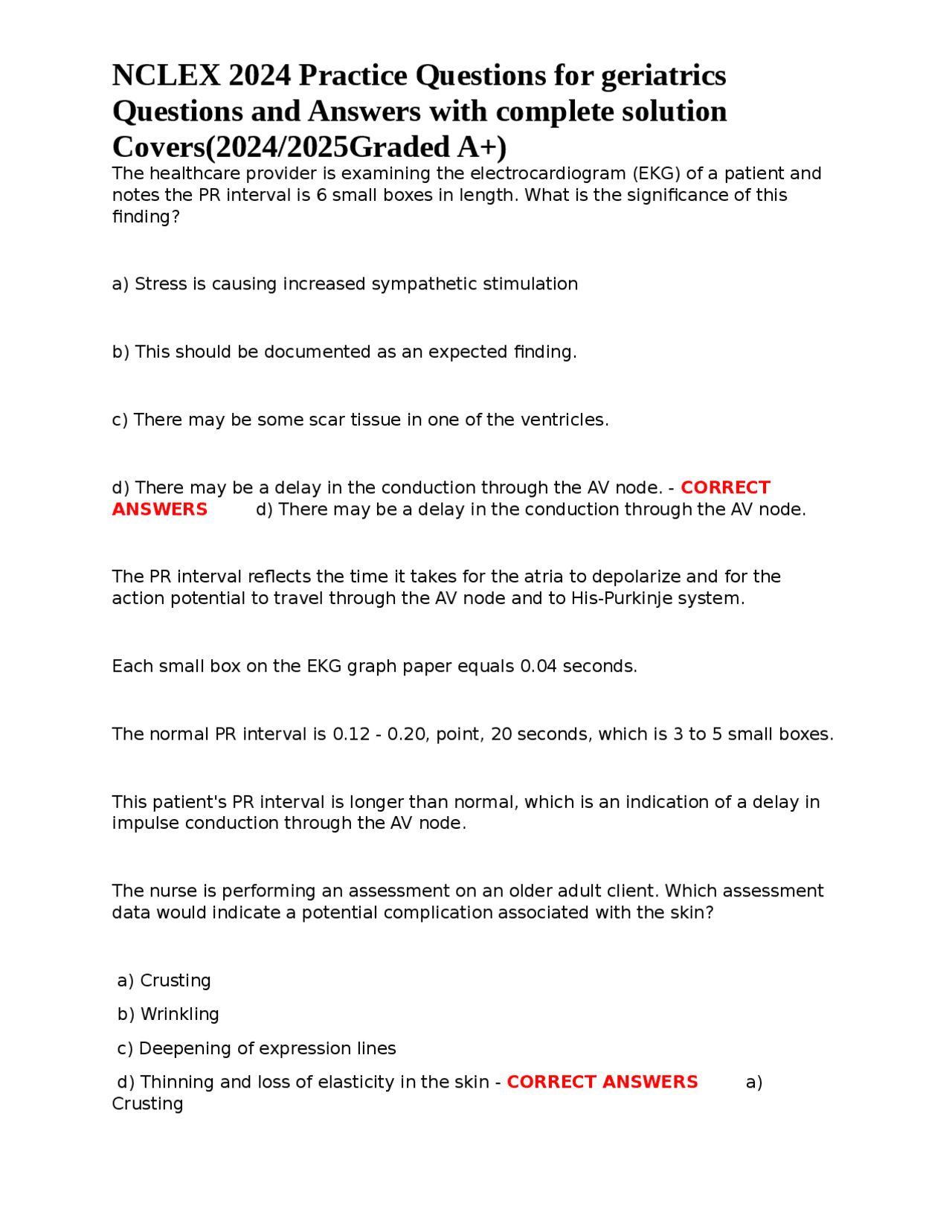 NCLEX 2024 Practice Questions for geriatrics Questions and Answers with ...