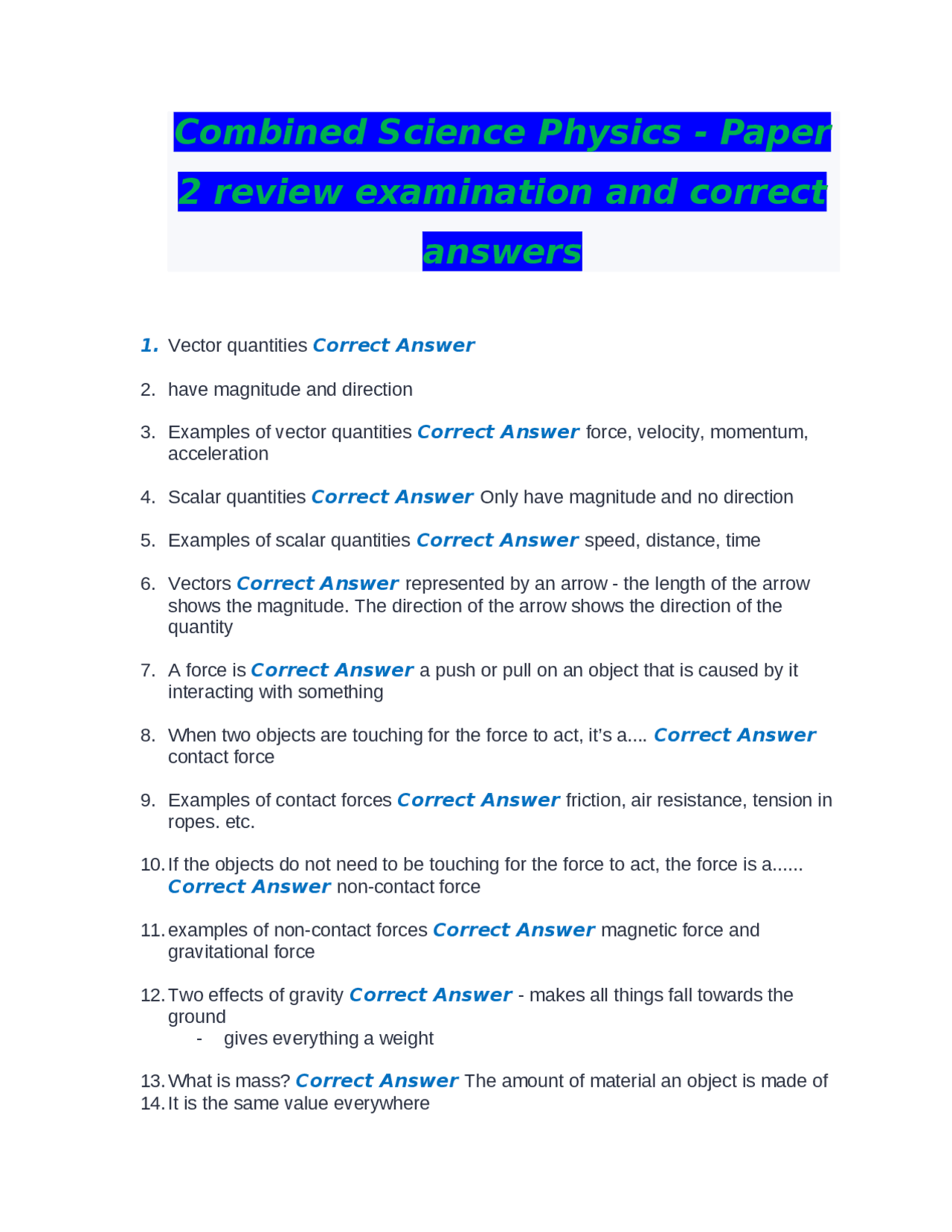 Combined Science Physics - Paper 2 review examination and correct ...