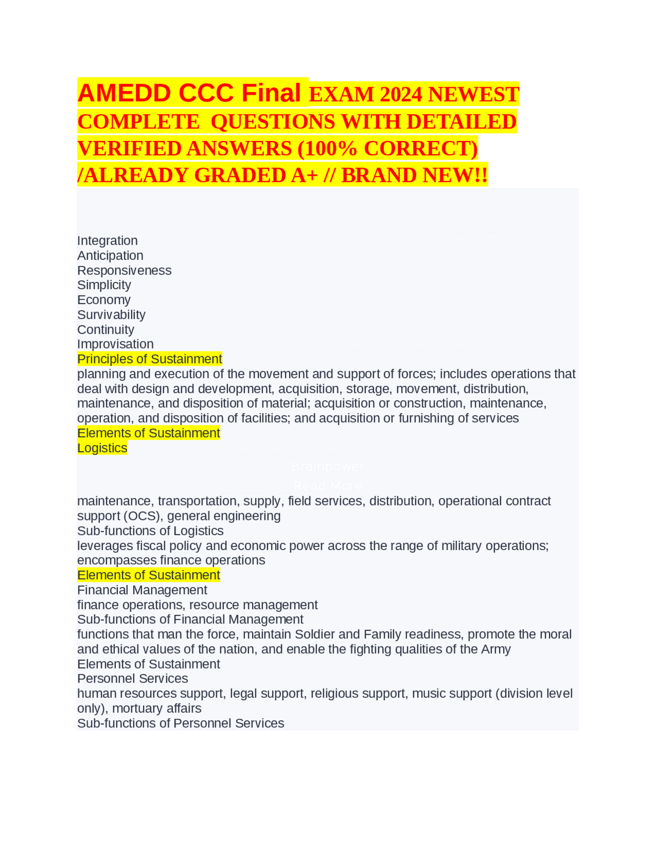 AMEDD CCC Final EXAM 2024 NEWEST COMPLETE QUESTIONS WITH DETAILED ...