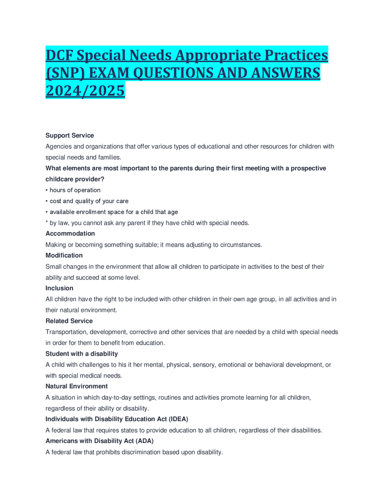 DCF Certification Test - Rules and Regulations for Facilities Questions ...