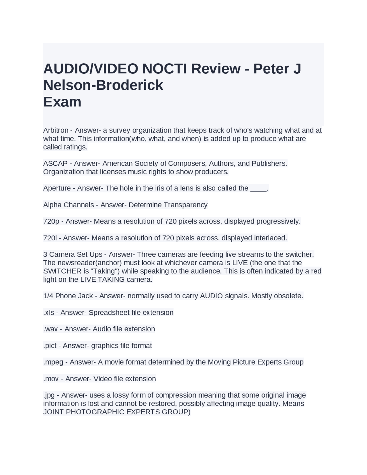 AUDIO/VIDEO NOCTI Review - Peter J Nelson-Broderick Exam | Exams ...