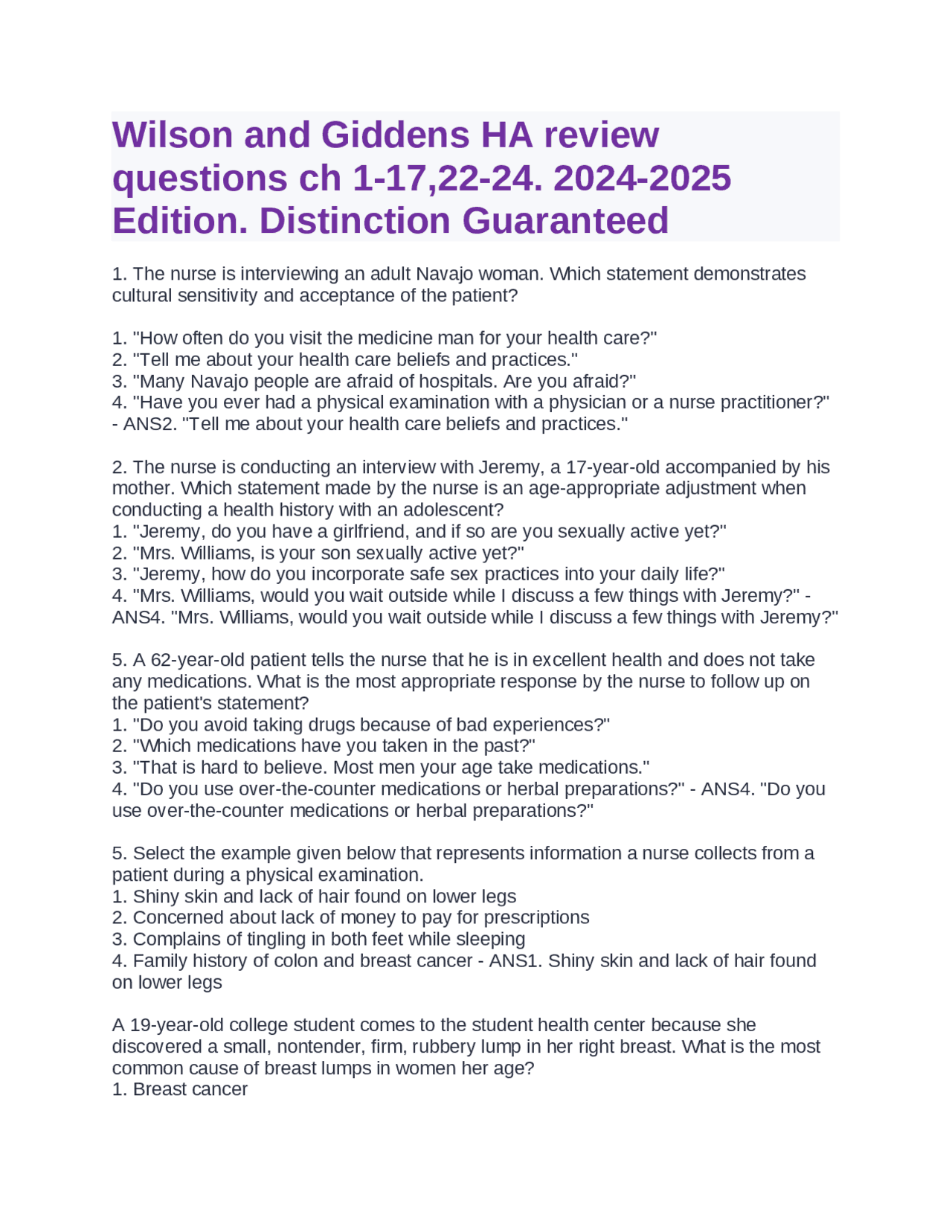 Wilson and Giddens HA review questions ch 1-17,22-24. 2024-2025 Edition ...