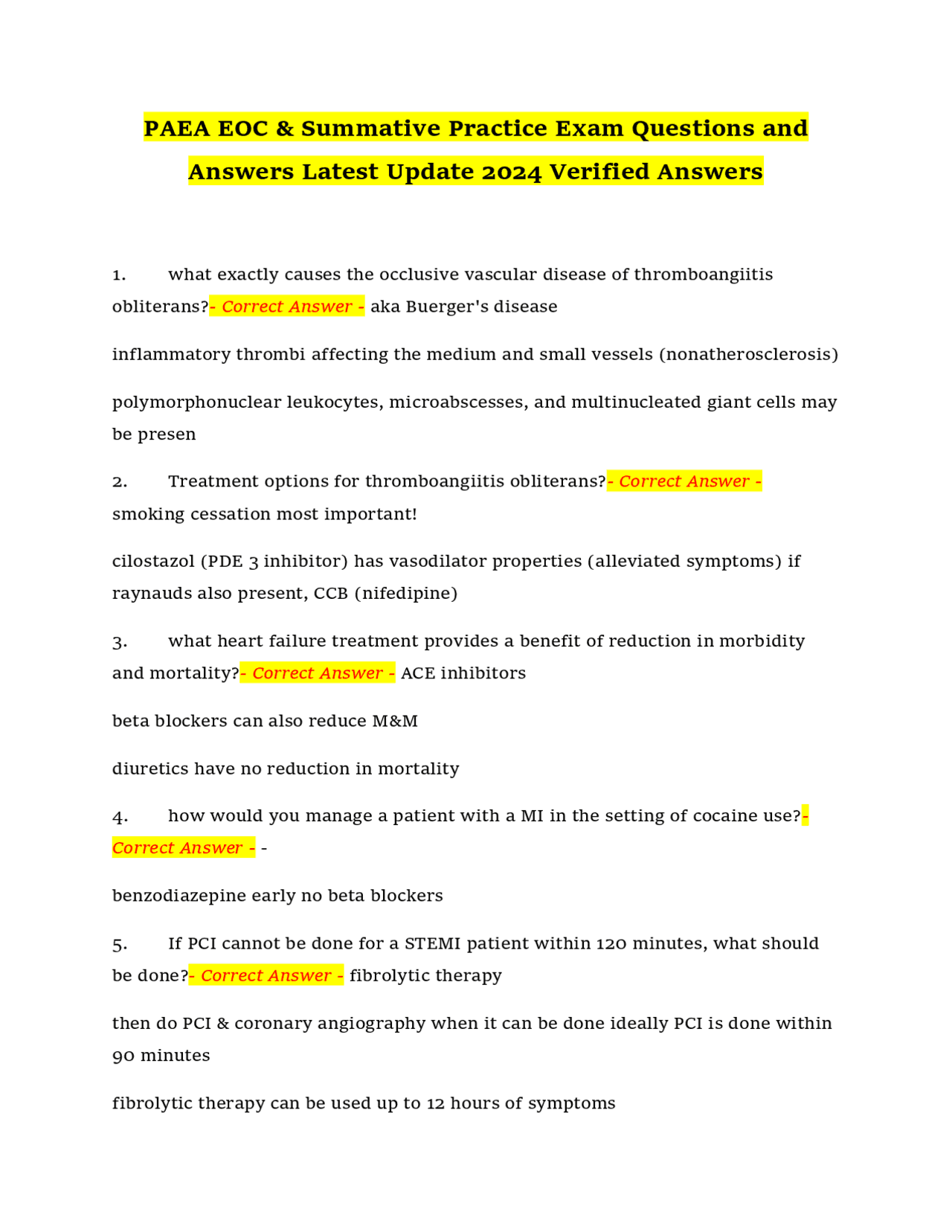 PAEA EOC & Summative Practice Exam Questions and Verified Answers ...