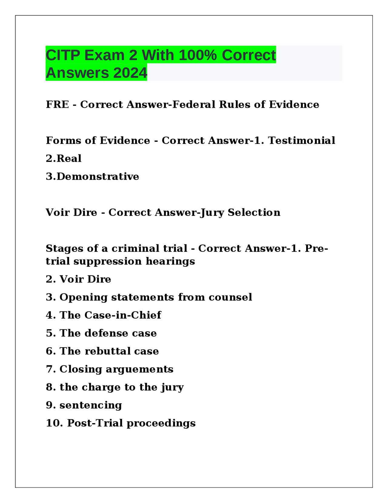 CITP Exam 2 With 100% Correct Answers 2024 | Exams Advanced Education ...