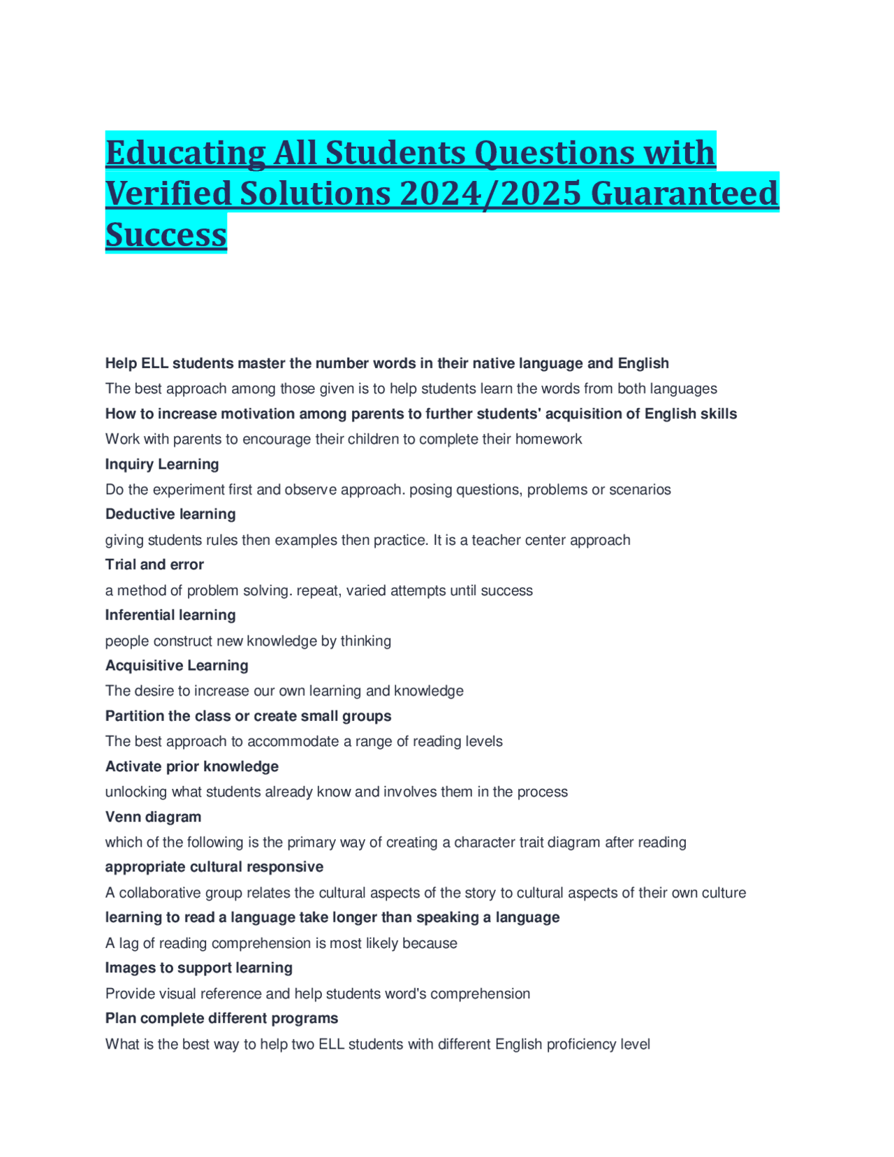 Educating All Students Questions with Verified Solutions 2024/2025 ...