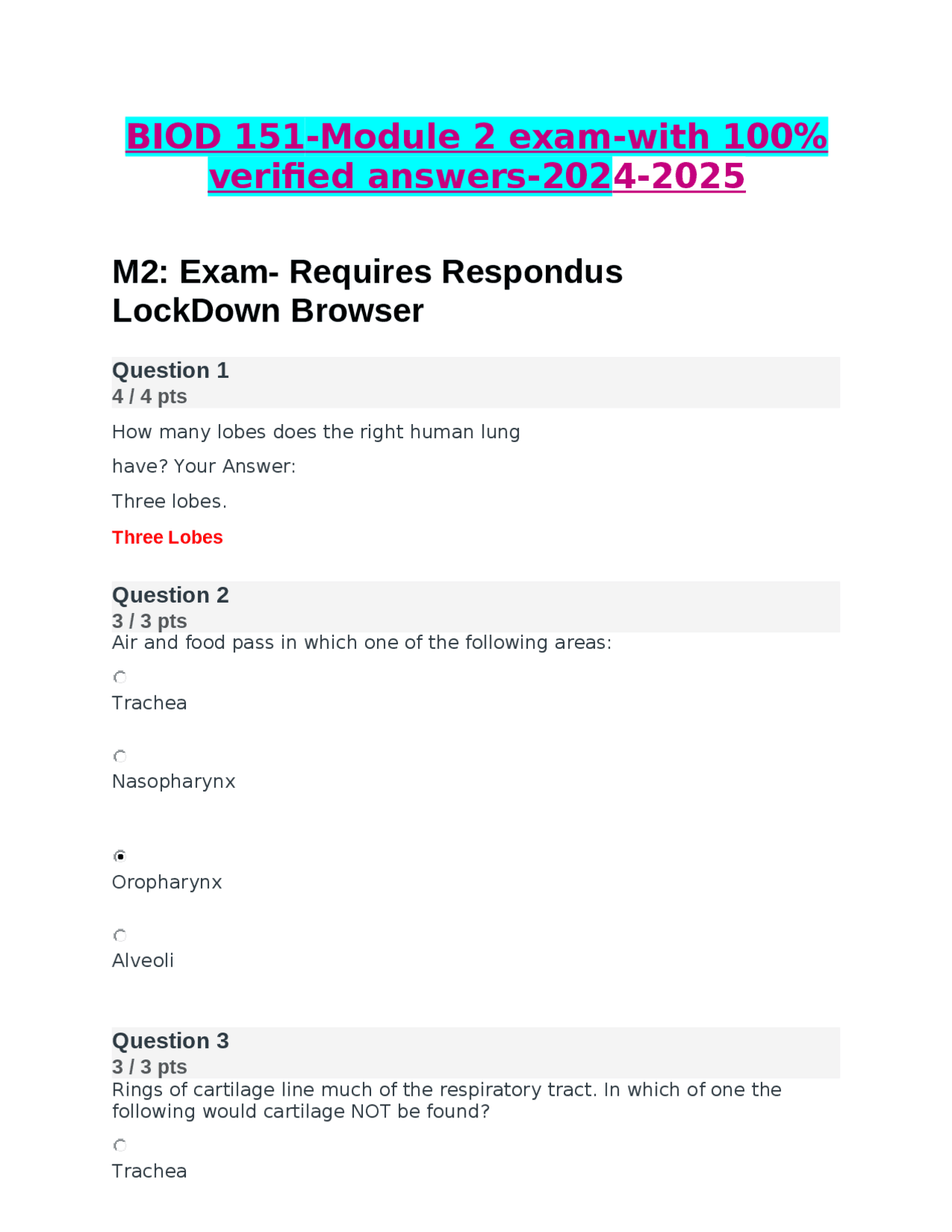 BIOD 151-Module 2 exam-with 100% verified answers-2024-2025.docx ...