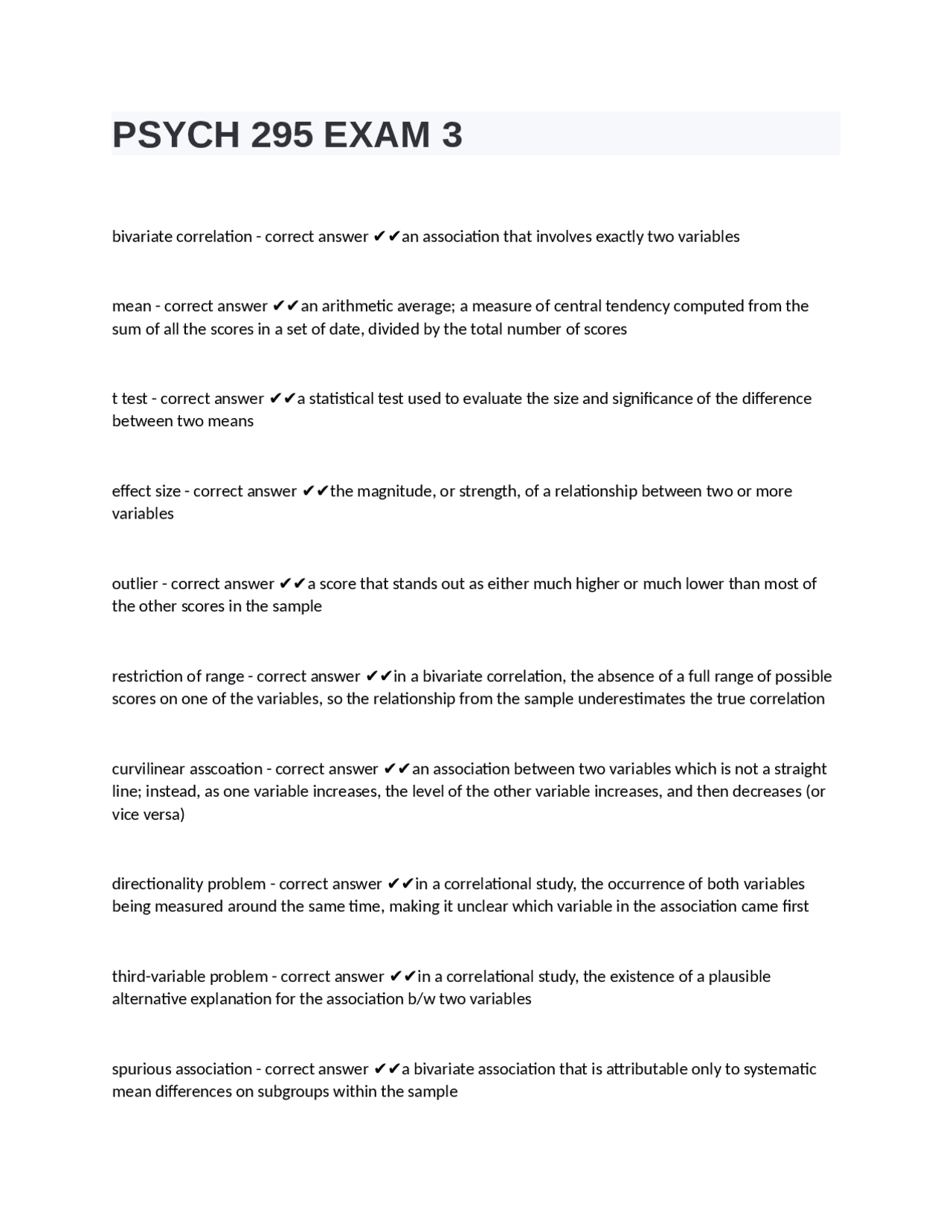 PSYCH 295 EXAM 3 with 100% correct answers graded A+ | Exams Nursing ...