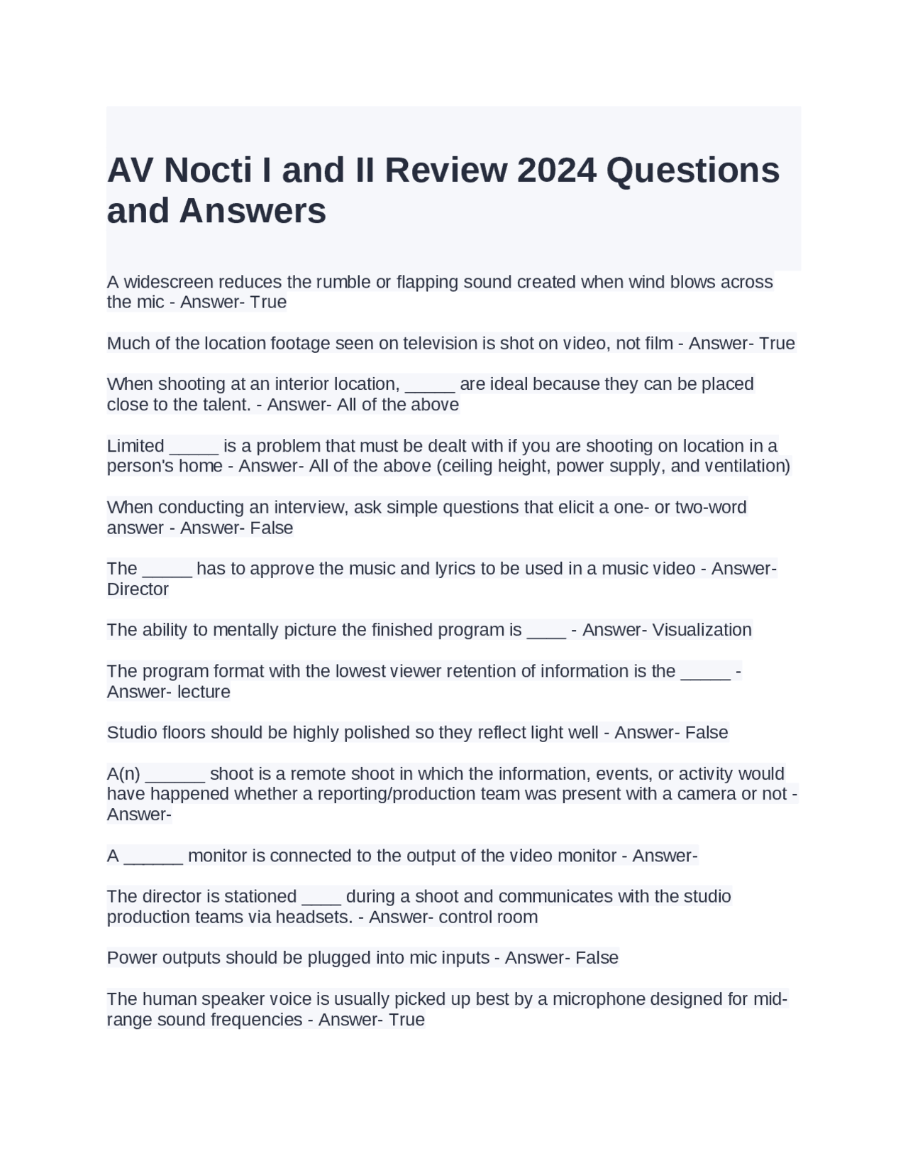 AV Nocti I and II Review 2024 Questions and Answers | Exams Advanced ...