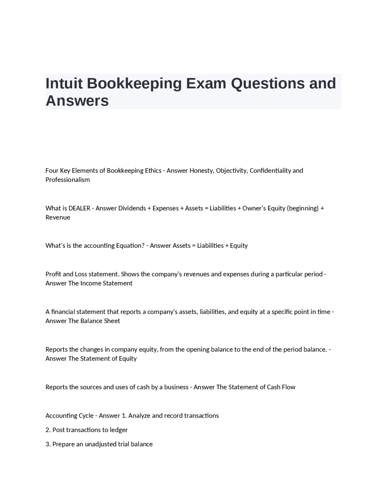 Intuit Bookkeeping Exam Questions and Answers: A Comprehensive Guide ...