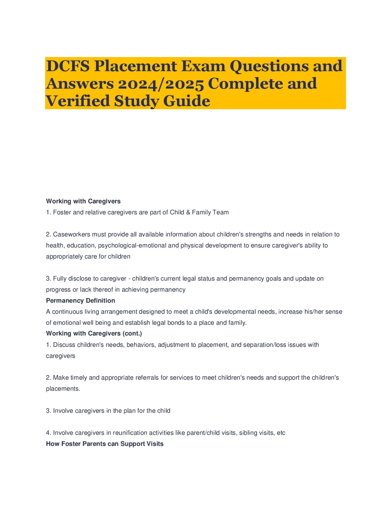 DCFS Placement Exam Questions and Answers 2024/2025 Complete and ...