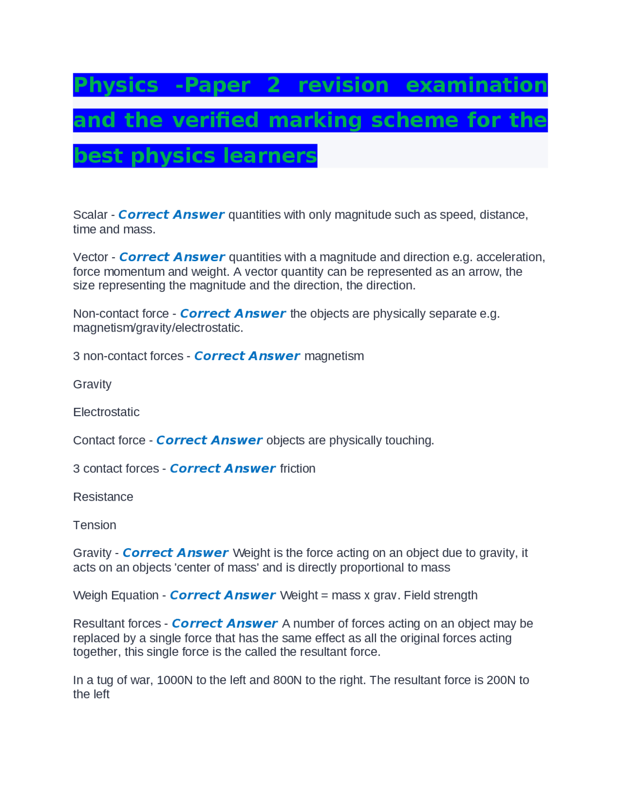 Physics -Paper 2 revision examination and the verified marking scheme ...