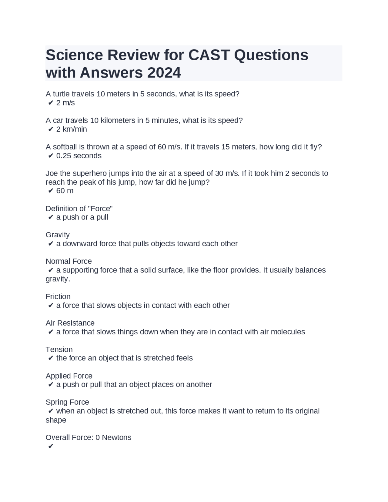 Science Review for CAST Questions with Answers 2024 | Exams Computer Science | Docsity