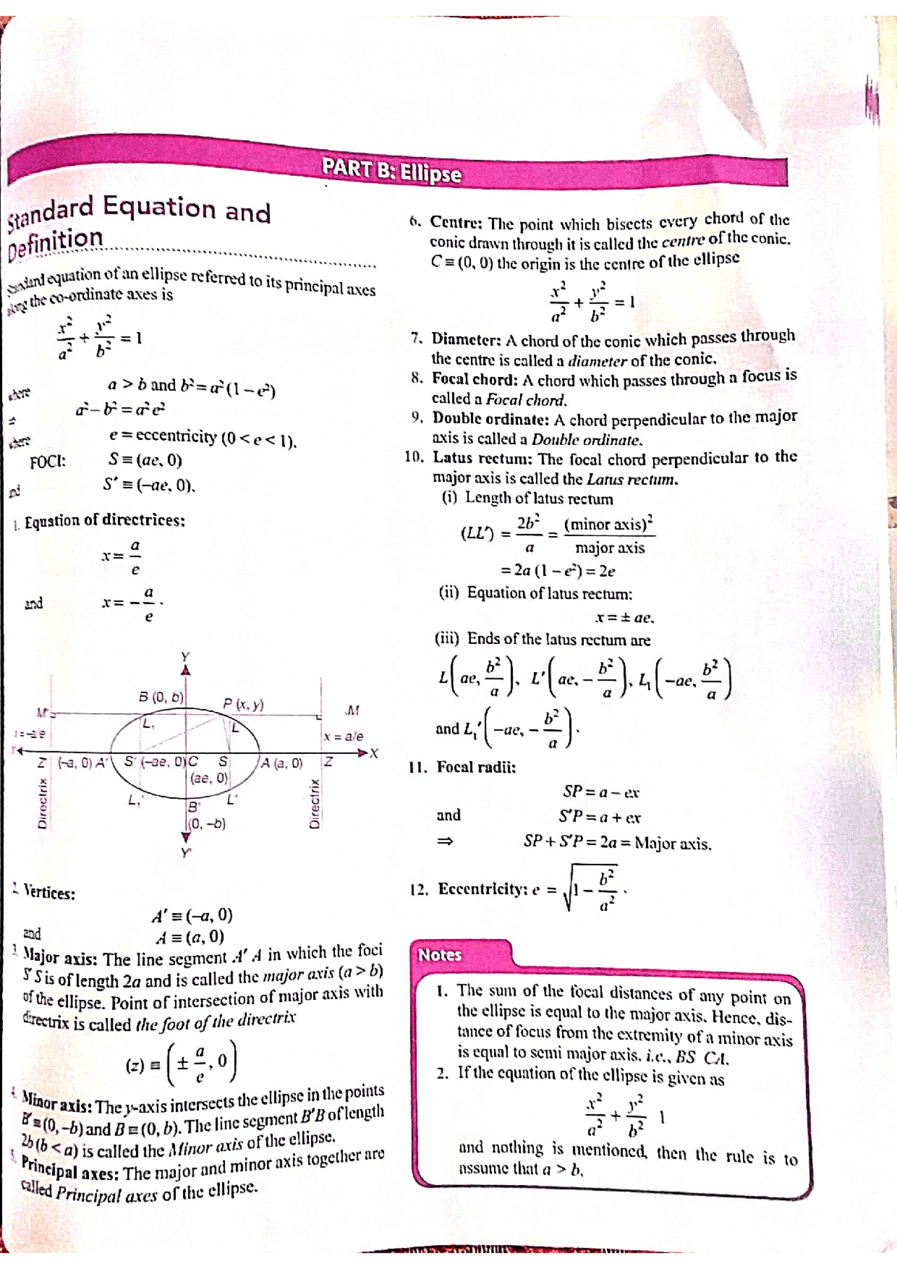 Chapter - Ellipse class 11th | Study notes Mathematics | Docsity