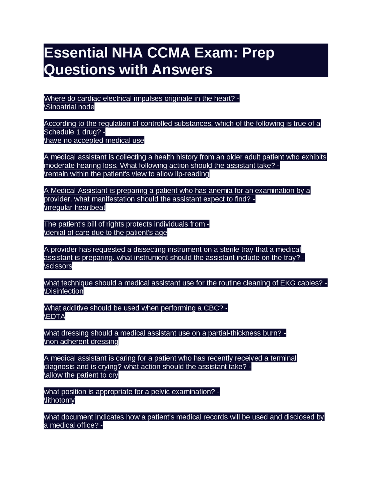 Essential NHA CCMA Exam: Prep Questions with Answers | Exams Clinical ...