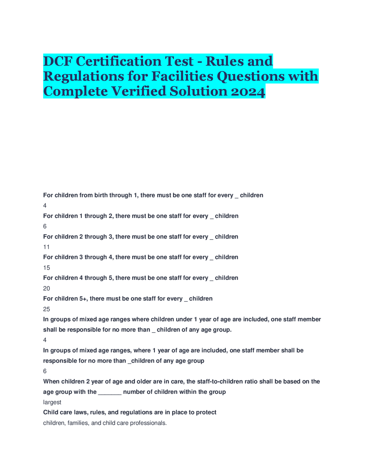 DCF Certification Test - Rules and Regulations for Facilities Questions ...