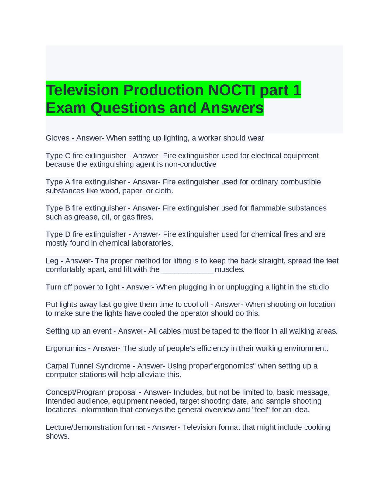 Television Production NOCTI part 1 Exam Questions and Answers | Exams ...