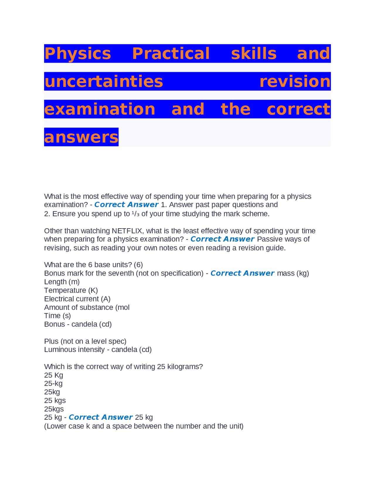 Physics Practical skills and uncertainties revision examination and the ...