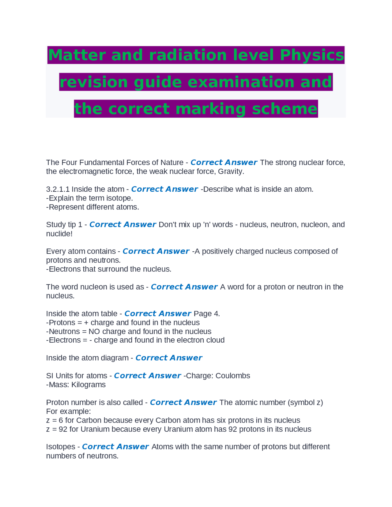 Matter and radiation level Physics revision guide examination and the correct marking sche ...
