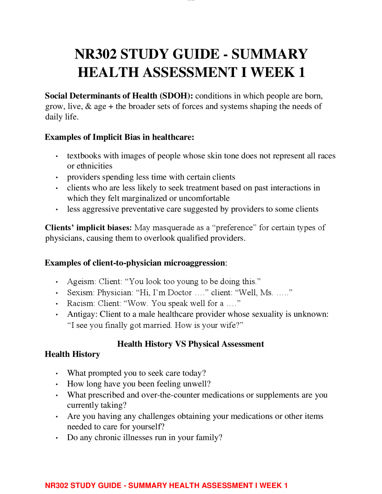 NR302 STUDY GUIDE - SUMMARY HEALTH ASSESSMENT I WEEK 1.pdf | Exams ...