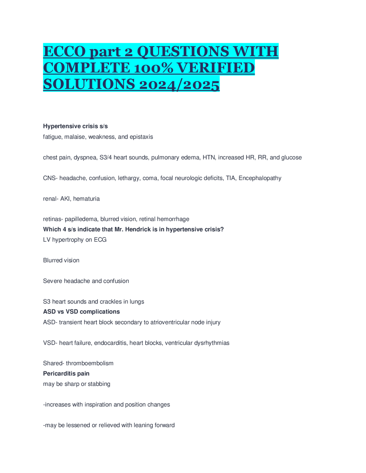 ECCO part 2 QUESTIONS WITH COMPLETE 100% VERIFIED SOLUTIONS 2024/2025 ...